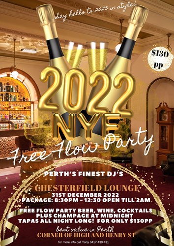 NYE Free Flow Party Chesterfield Lounge - Sticky Tickets